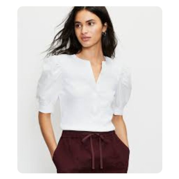 LOFT | Tops | Ann Taylor Loft Puff Sleeve Mixed Media Tee | Poshmark
